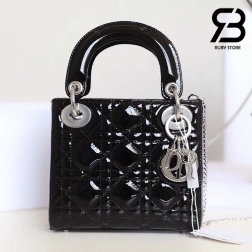 Túi Mini Lady Dior Bag màu đen bóng 17cm best quality | Ruby Luxury
