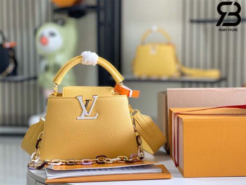Túi LV Capucines Mini Jaune Plume Yellow Multicolor Chain Taurillon ...